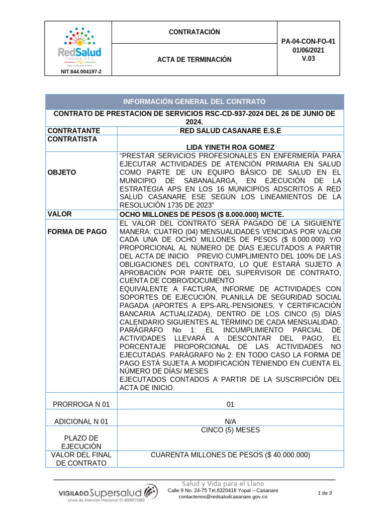 Acta Terminacion Lida | PDF