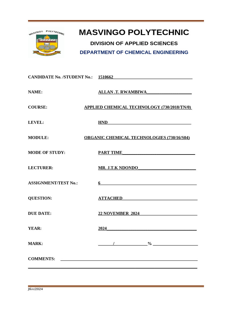HND ACT Assignment 6 Term 1 2024 Final | PDF | Ester | Alkene