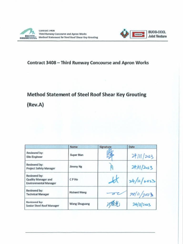 Microsoft Word - Method Statement of Steel Roof Shear Key Grouting | PDF | Concrete | Quality ...