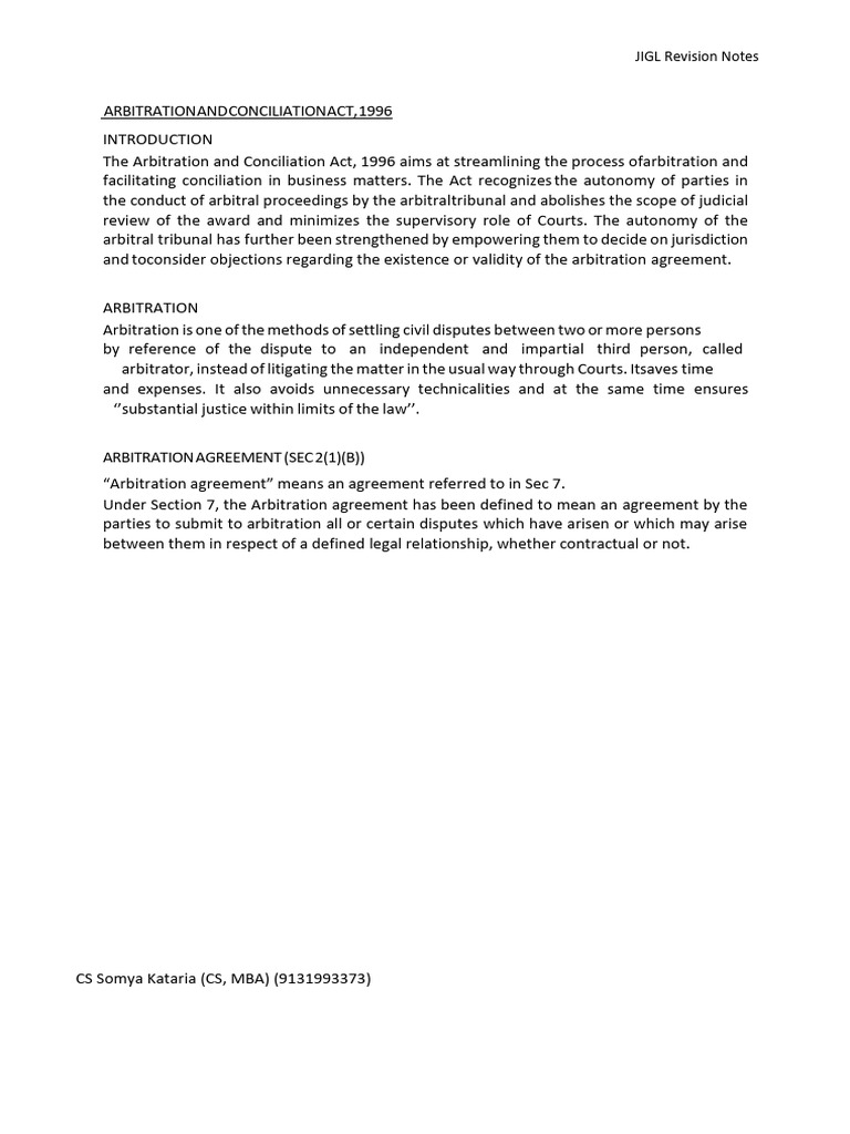 Arbitration and Conciliation Act Overview | PDF | Arbitral Tribunal ...