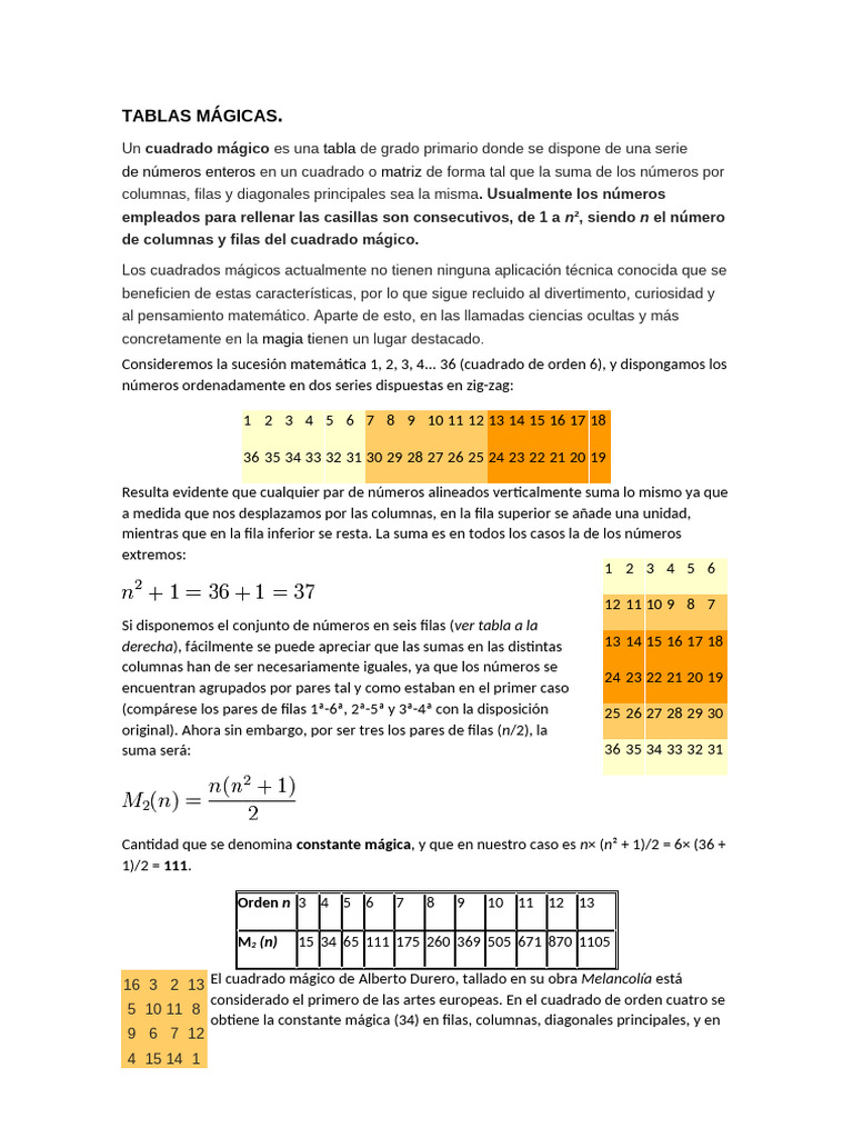Tablas Mágicas | PDF | Aritmética | Números