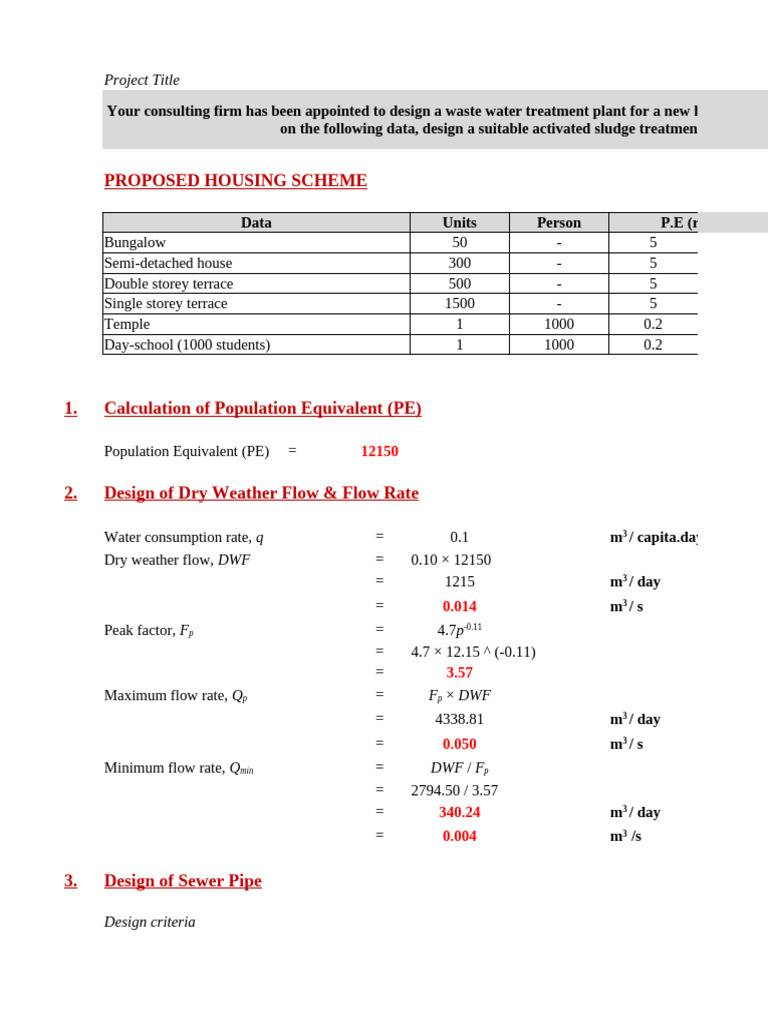 Sewerage Treatment Plant Design Template | PDF | Hydraulic Engineering ...