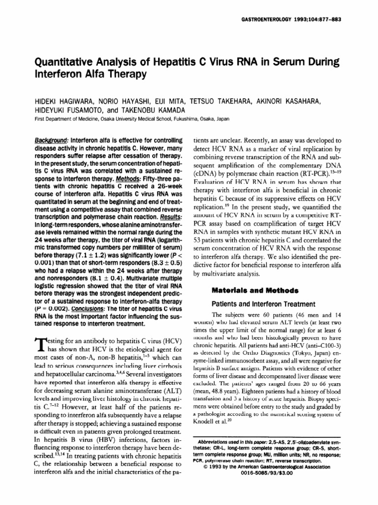 Quantitative Analysis of Hepatitis C Virus RNA in Serum Duri - 1993 ...