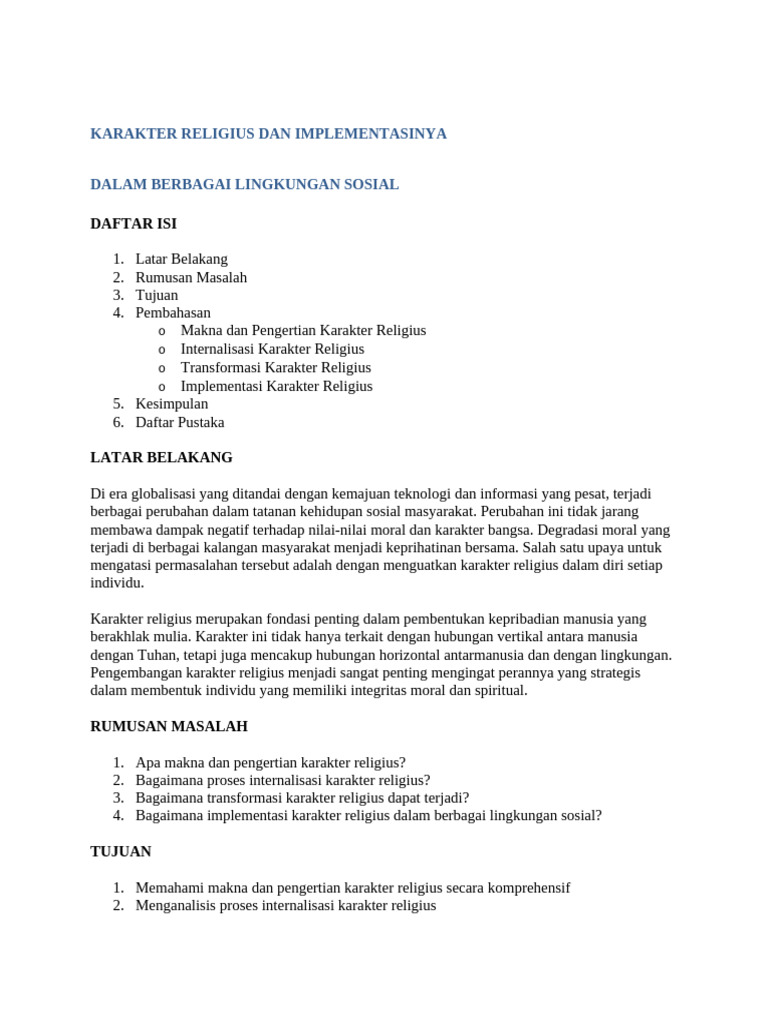 Implementasi Karakter Religius Sosial | PDF