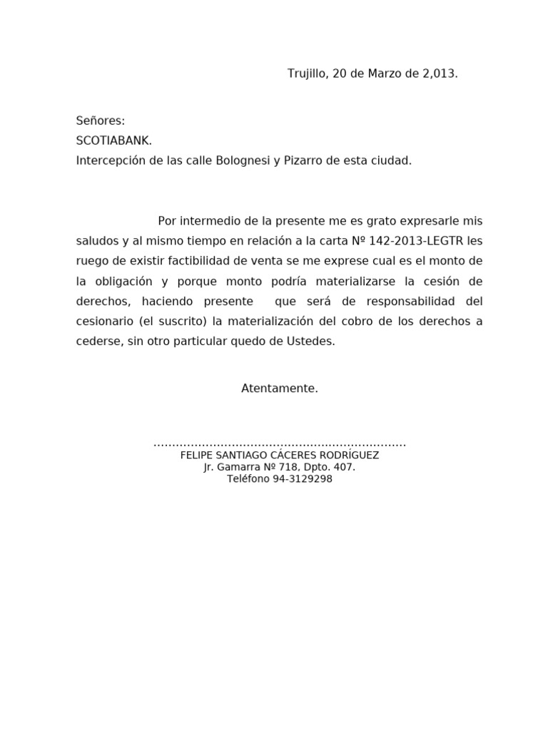 Carta Scotiabank - Felipe 1 | PDF
