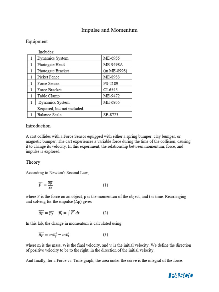 Impulse and Momentum Experiment Guide | PDF | Collision | Momentum