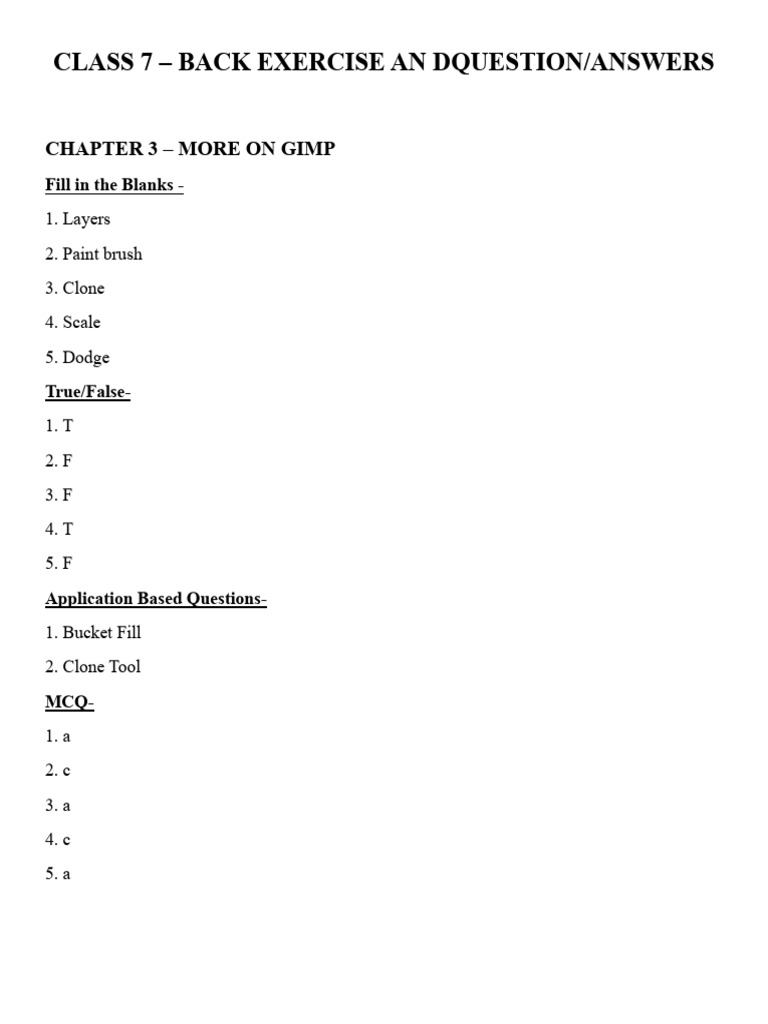 CLASS 7 Back Exercises & Q-A | PDF