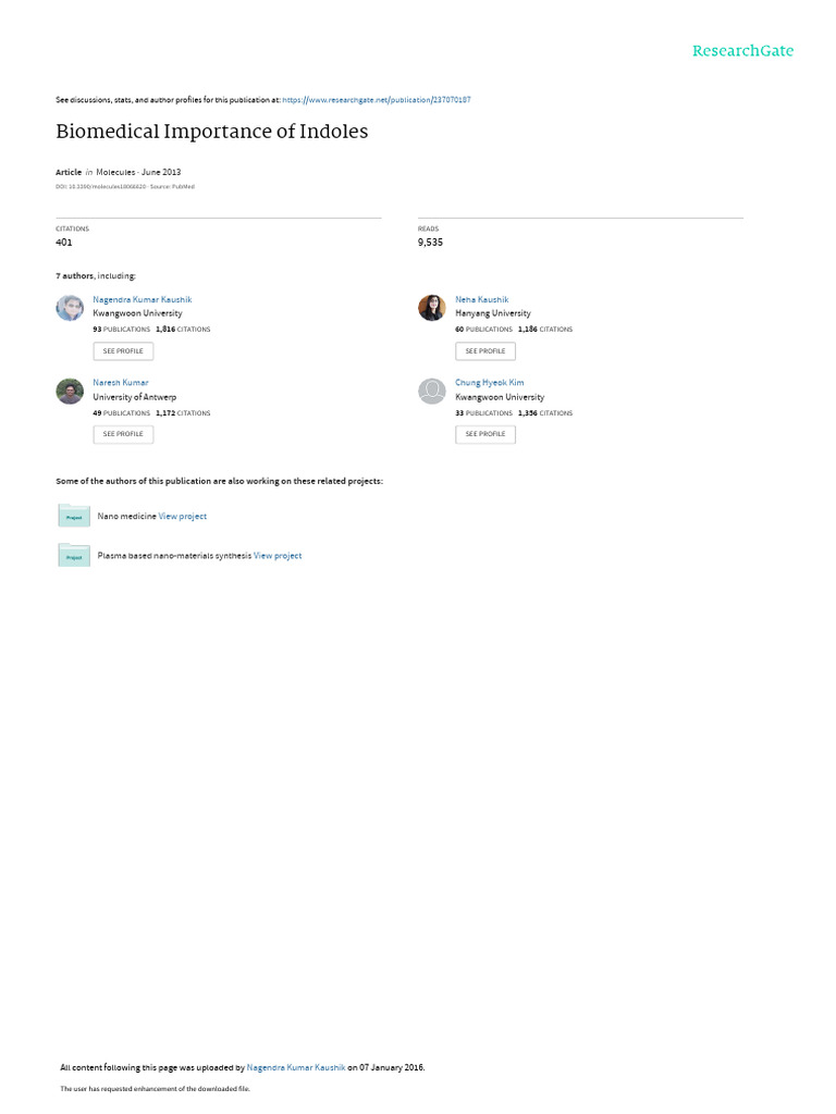 Biomedical Importance of Indoles | PDF | Enzyme | Biochemistry