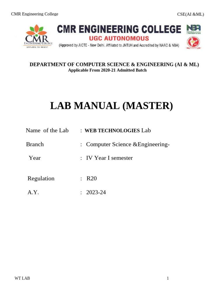 CMR Engineering Web Technologies Lab Manual | PDF | Artificial Intelligence | Intelligence (AI ...