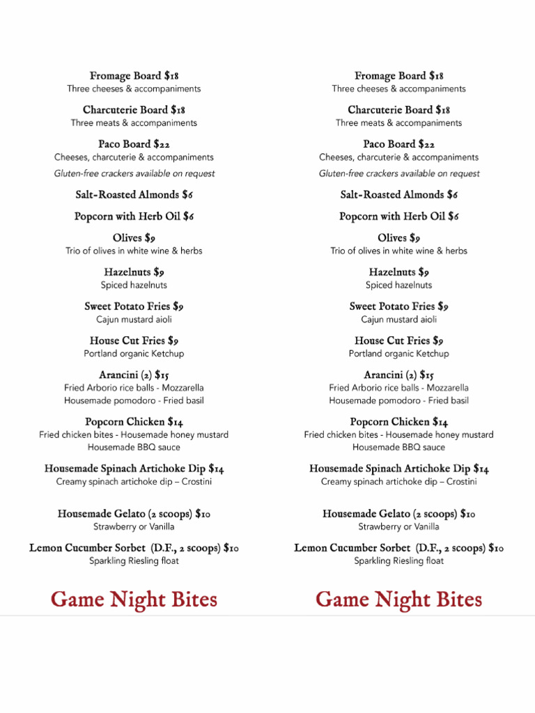 Game Night Food Menu | PDF