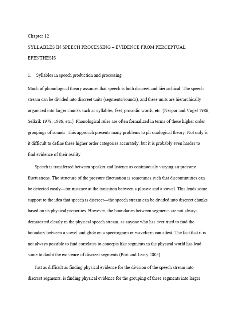 Syllables in Speech Processing | PDF | Syllable | Perception