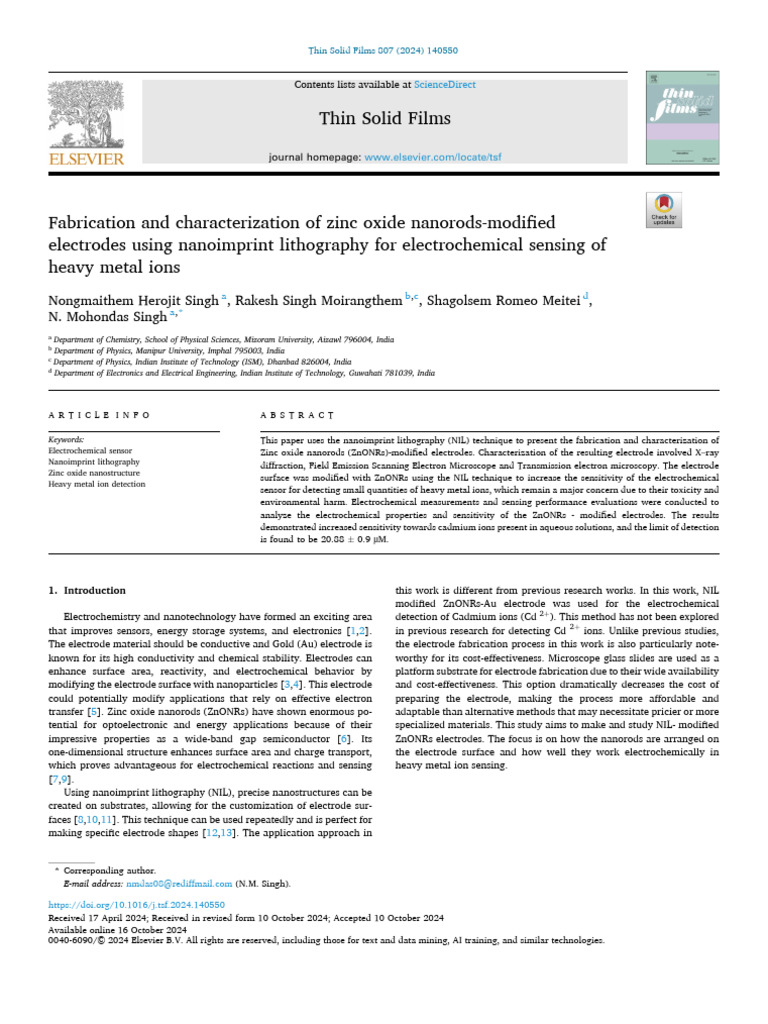 Fabrication and Characterization of Zinc Oxide Nanorods Modified - 2024 - Thin S | PDF ...