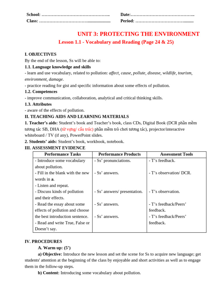 Unit 3 - Lesson 1.1 - Vocab _ Reading - Pages 24 _ 25 | PDF ...