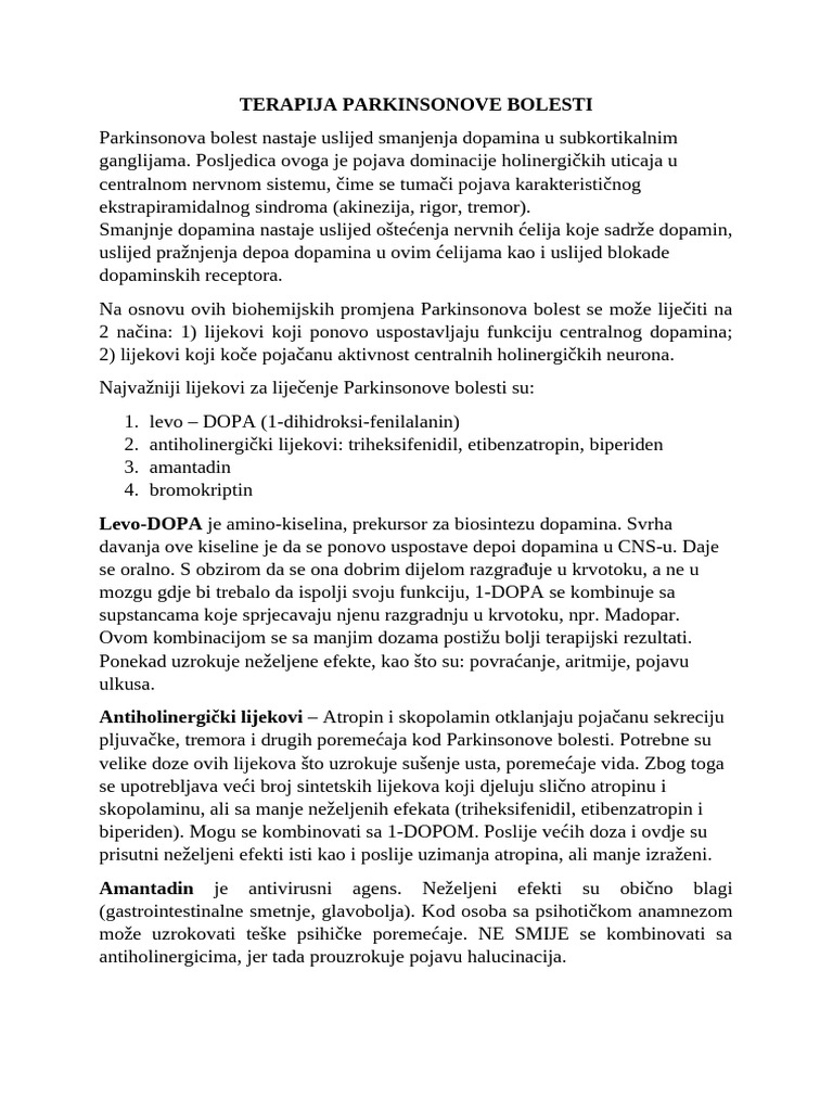 TERAPIJA PARKINSONOVE BOLESTI | PDF