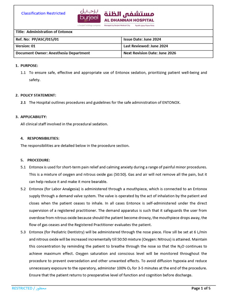 Safe Administration of Entonox Guidelines | PDF | Respiration ...