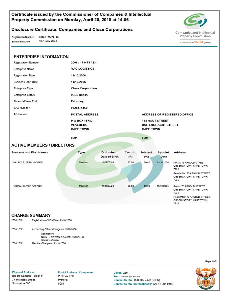 9. Cipc Document - Complete | PDF