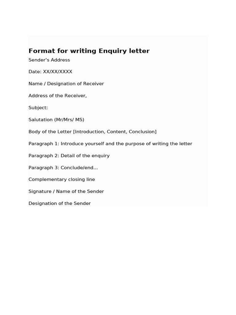Format for writing Enquiry letter (3) | PDF
