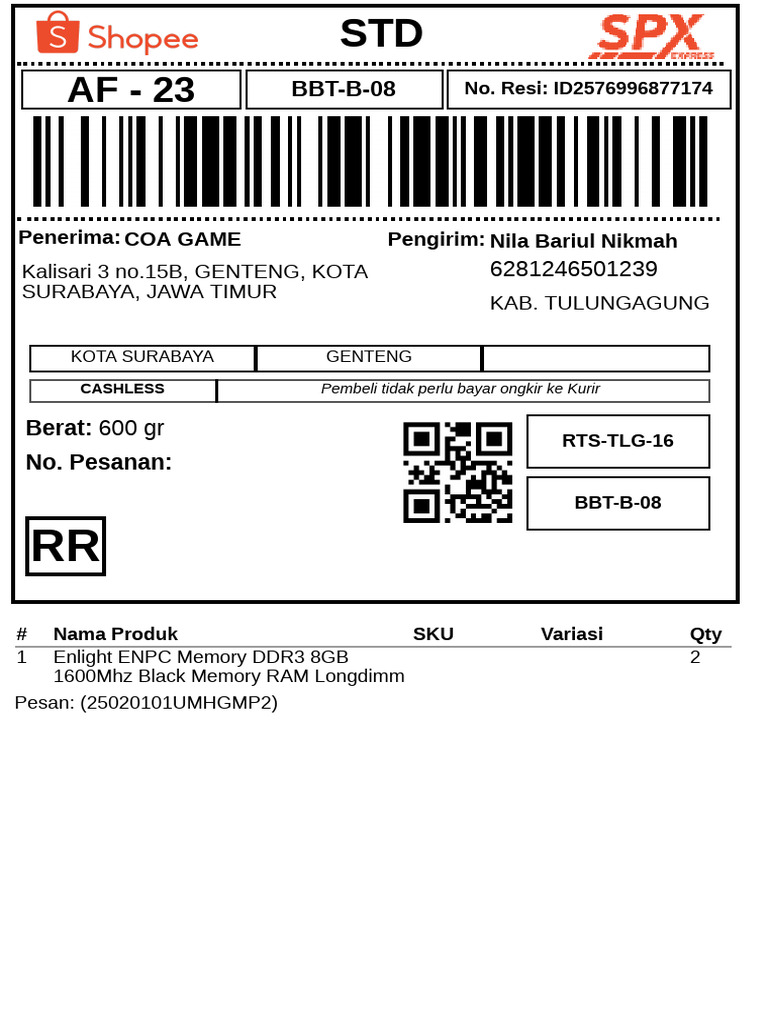 Contoh Resi SPX | PDF