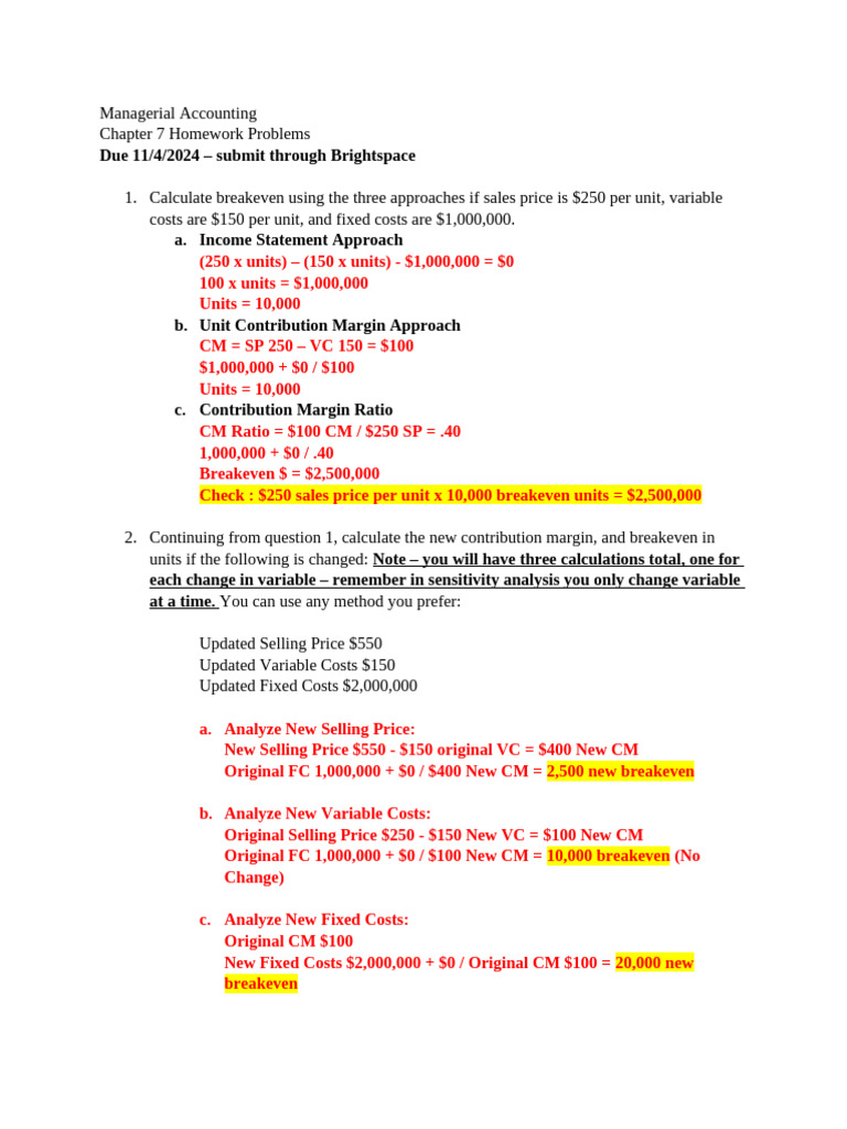 7 - CH 7 Homework Problems - Handout - ANSWERS | PDF | Business Economics | Financial Accounting