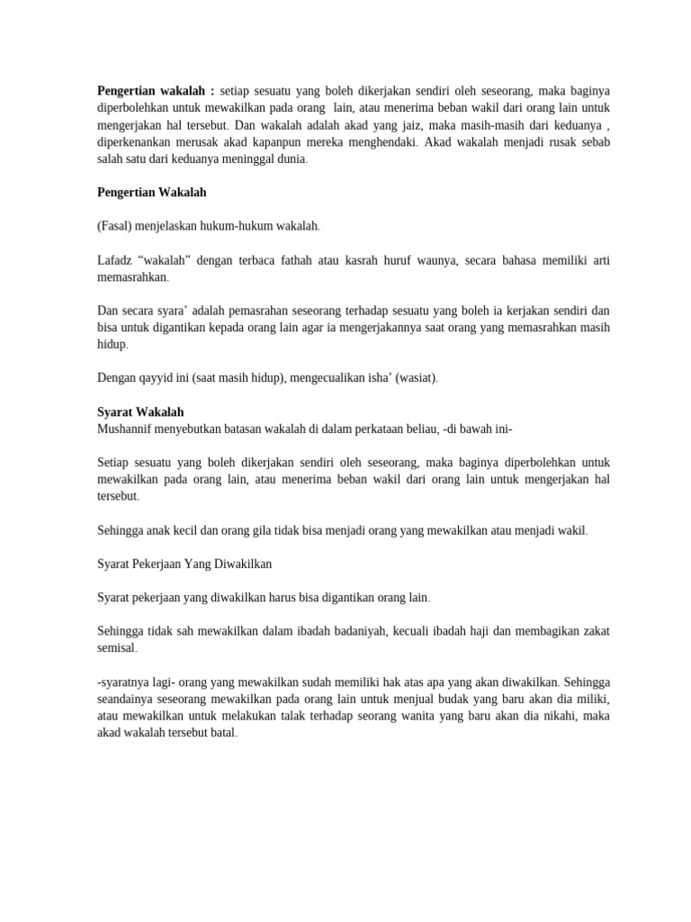 Pengertian Wakalah | PDF