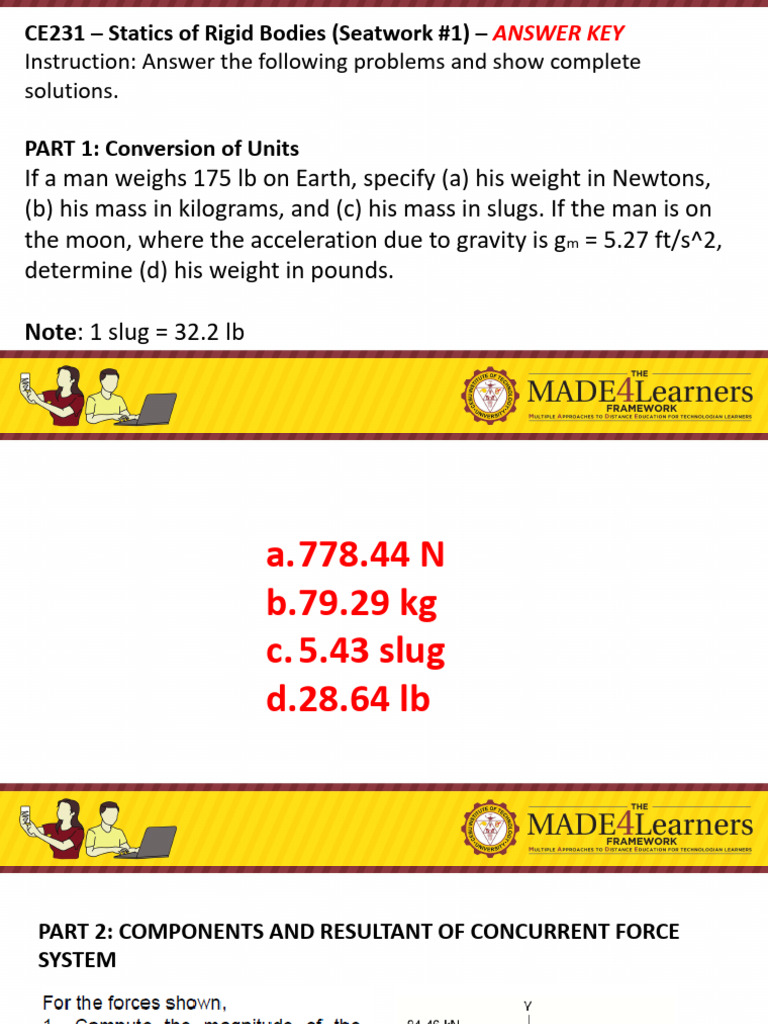 Statics of Rigid Bodies Answer Key | PDF