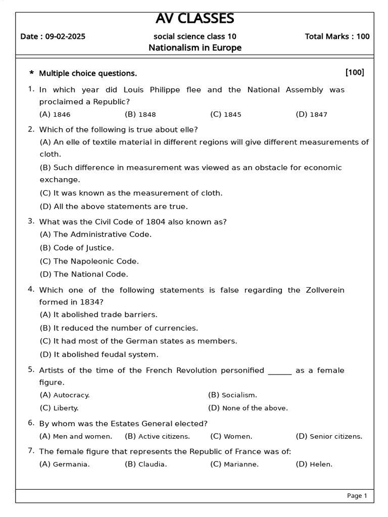 Social Science MCQs on Nationalism | PDF | German Empire | Nationalism