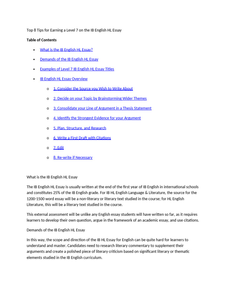 Top 8 Tips For Earning A Level 7 On The IB English HL Essay | PDF ...