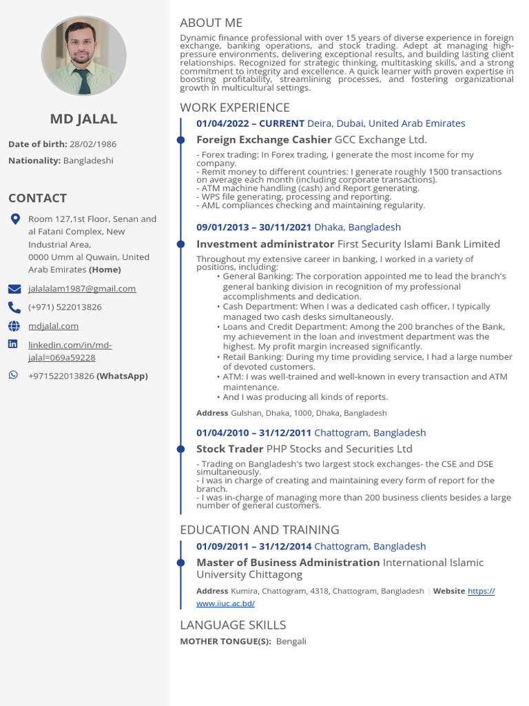 Update CV of Jalal | PDF | Bangladesh | Banks