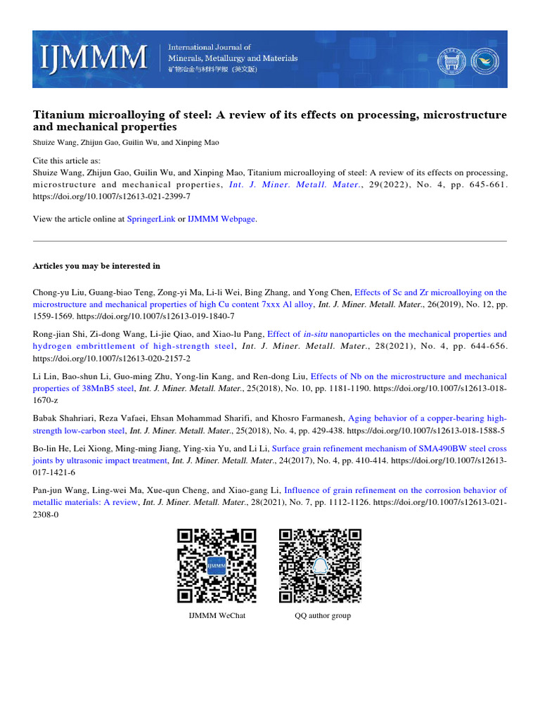 Titanium Microalloying of Steel A Review of Its Effects On Processing, Microstructure and ...