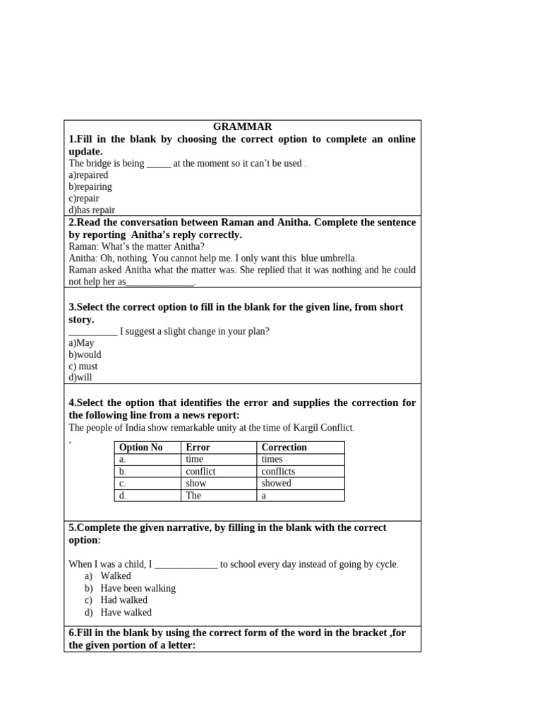 CL - 9 Grammar Worksheet (1) | PDF