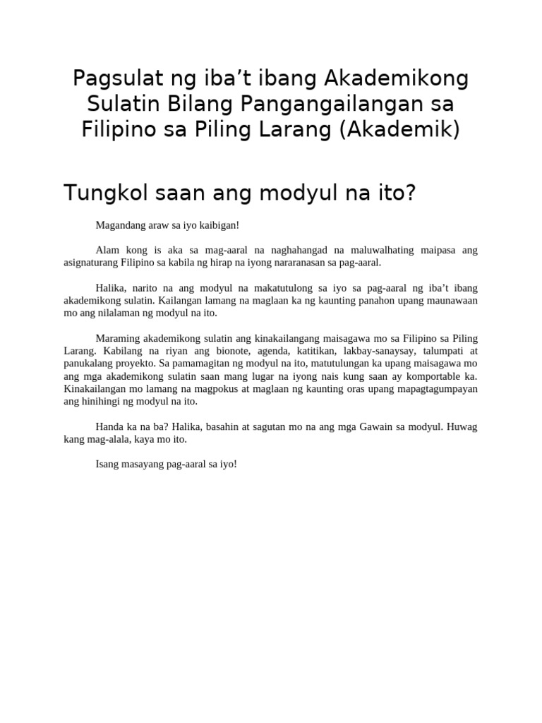 Modyul Sa Piling Larang | PDF