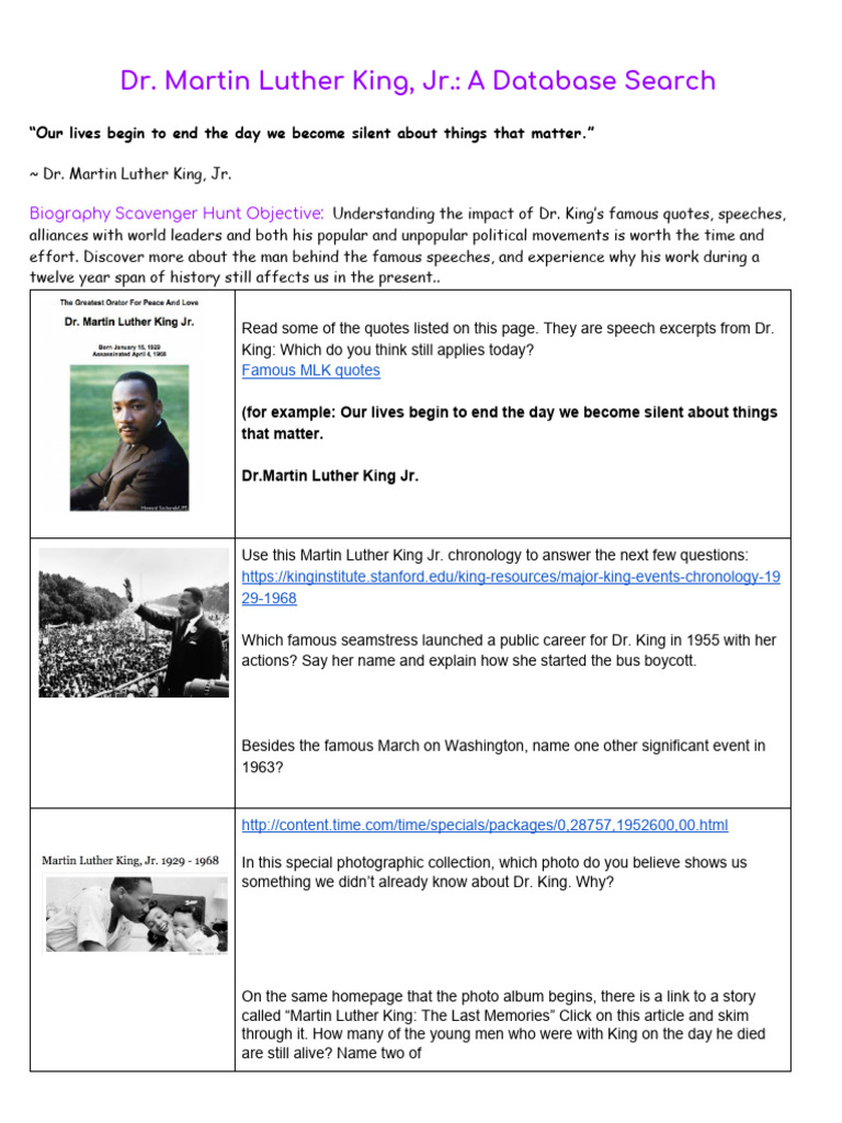 Exploring Dr. Martin Luther King Jr.'s Legacy | PDF | Martin Luther ...