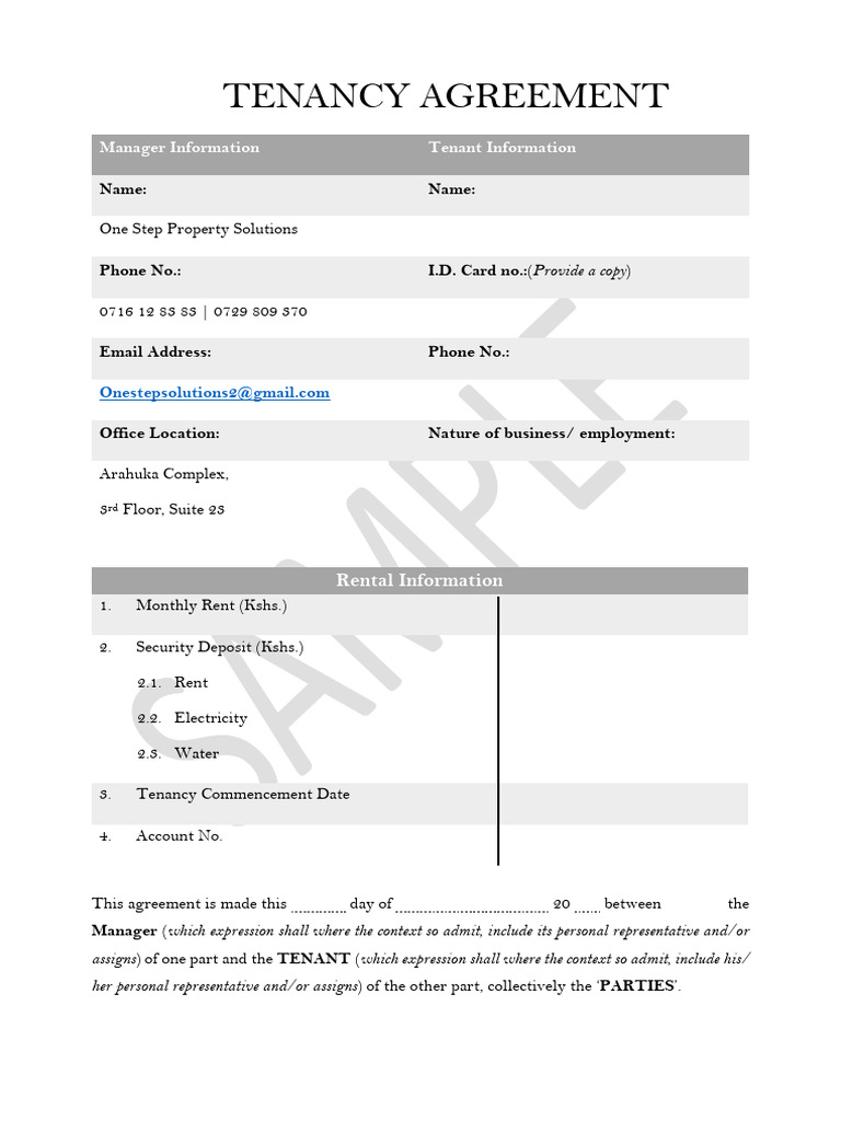 Tenancy Agreement Template Kenya | PDF | Leasehold Estate | Lease