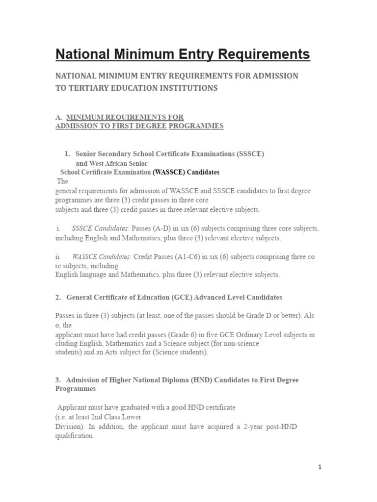 National Minimum Entry Requirements - Docx | PDF | University And ...