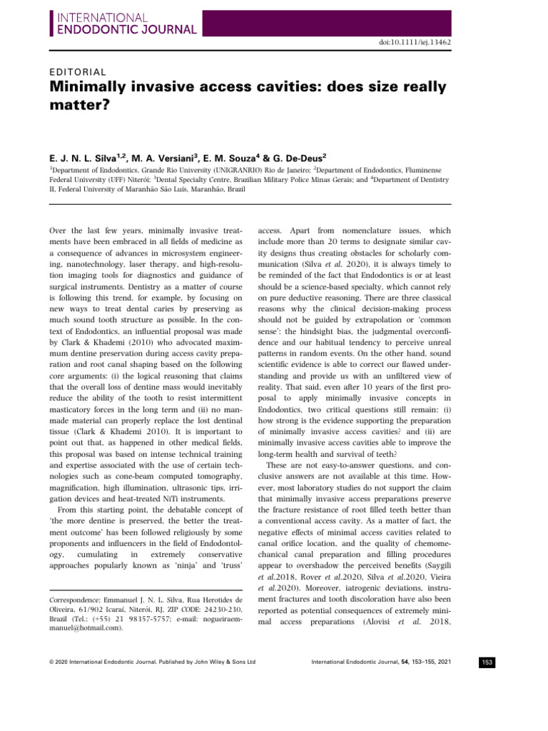 Int Endodontic J - 2021 - Silva - Minimally Invasive Access Cavities Does Size Really Matter ...