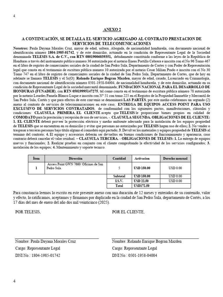 Anexo 1 Funadeh Access Point Telesis | PDF | Honduras