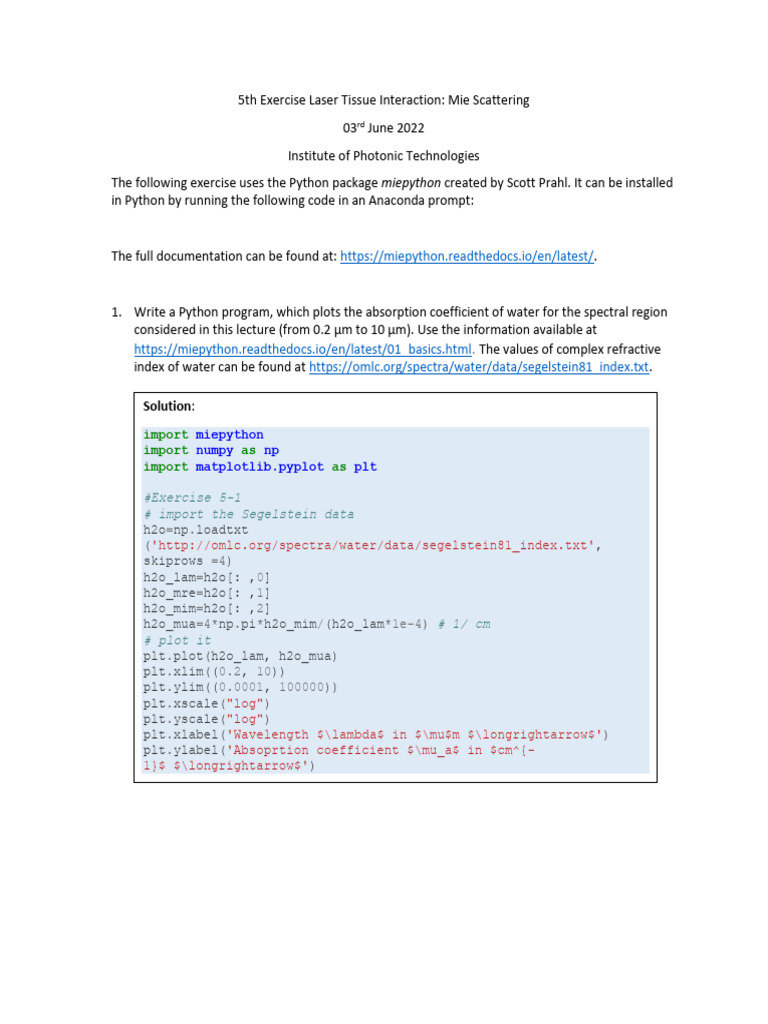Exercise5 MieScattering Solution | PDF | Scattering | Physical Chemistry