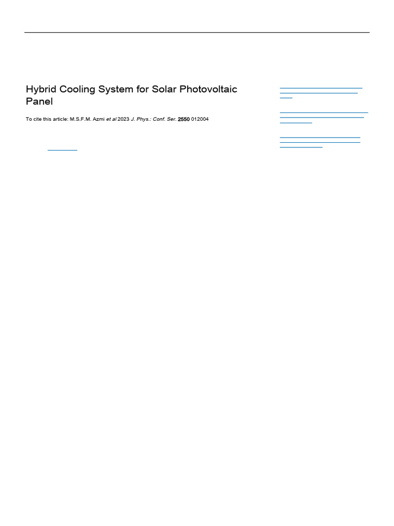 Hybrid Cooling System For Solar Photovoltaic Panel | PDF ...