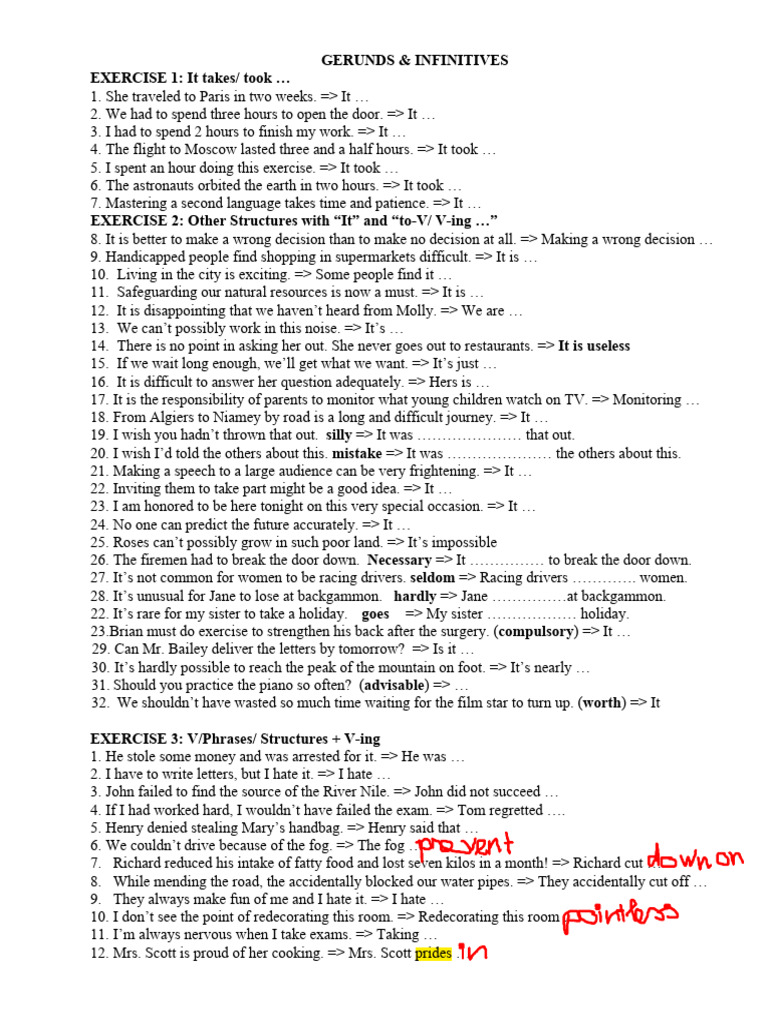 WRITING EXERCISES ON GERUNDS AND INF (1) | PDF | Cost Of Living