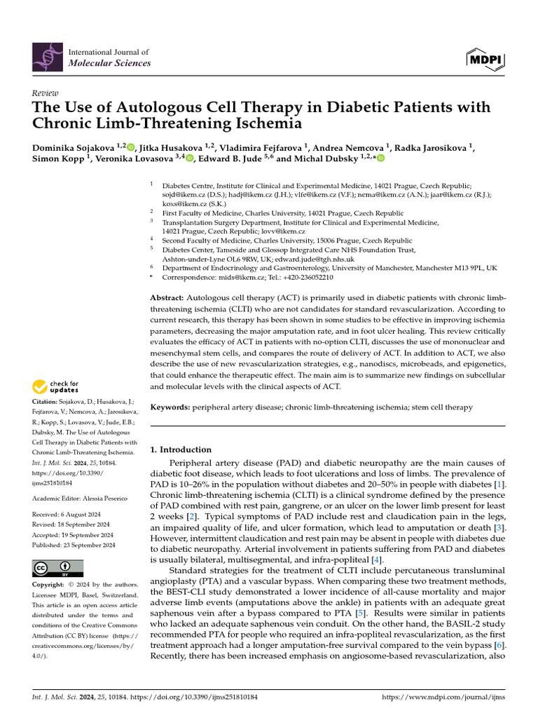 The Use of Autologous Cell Therapy in Diabetic Patients With Chronic ...
