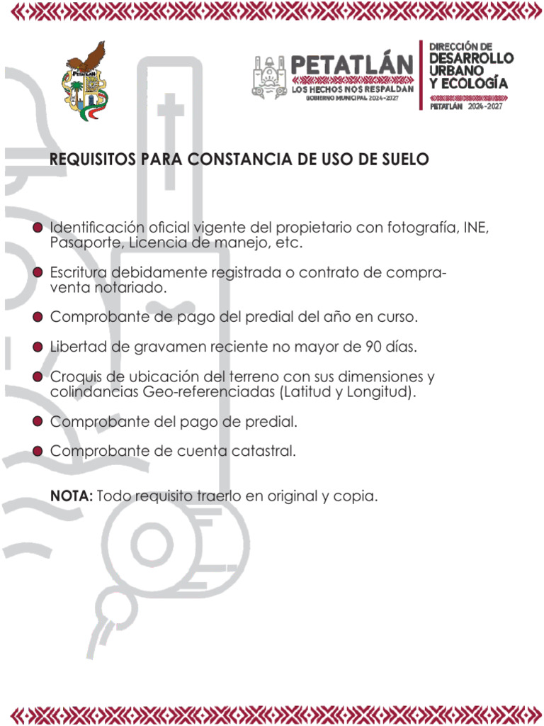 Requisitos para Constancia de Uso de Suelo | PDF