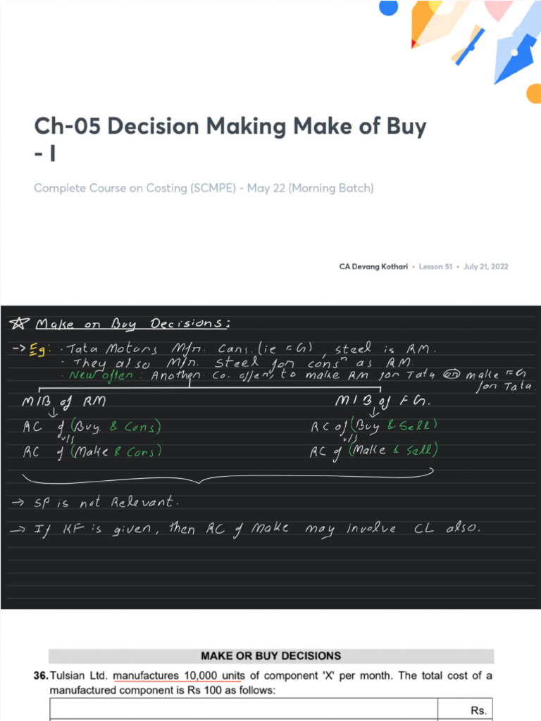 Ch05 Decision Making Make of Buy I With Anno | PDF
