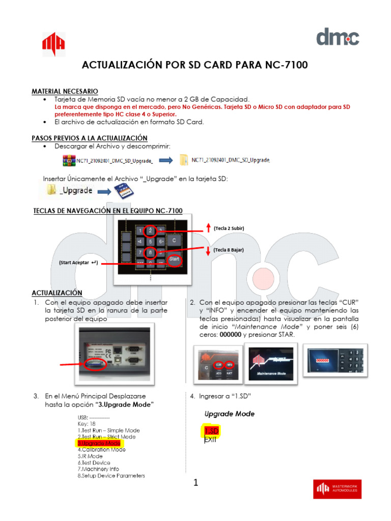 NC7100-Guía para la Actualización por SD Card (Only MD) (2) | PDF