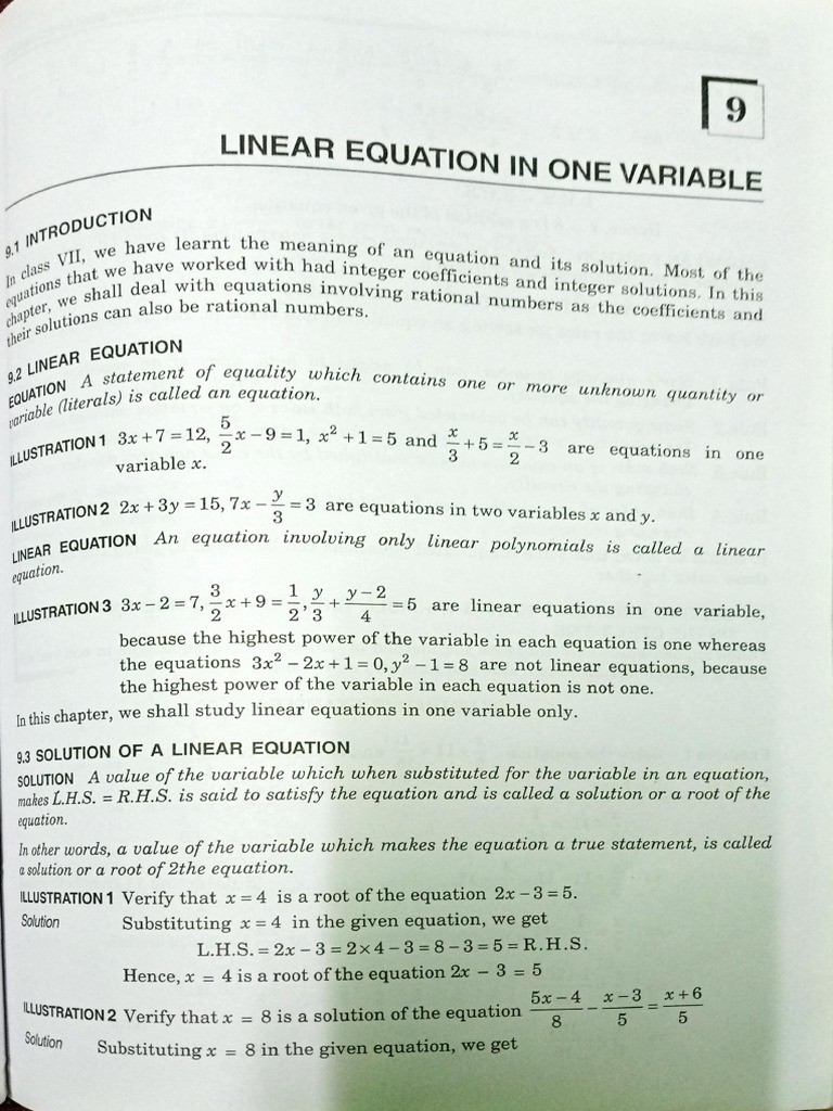 Linear Equation in One Variable RS SHARMA | PDF