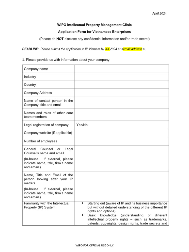 IPMC Vietnam-Application Form-IP Vietnam | PDF | Intellectual Property | World Intellectual ...