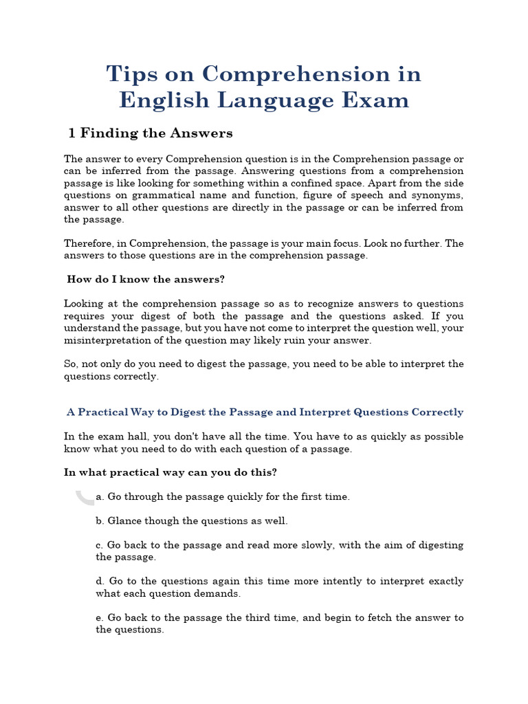 5413 - Tips For Comprehension in English Language Exam | PDF | Question ...