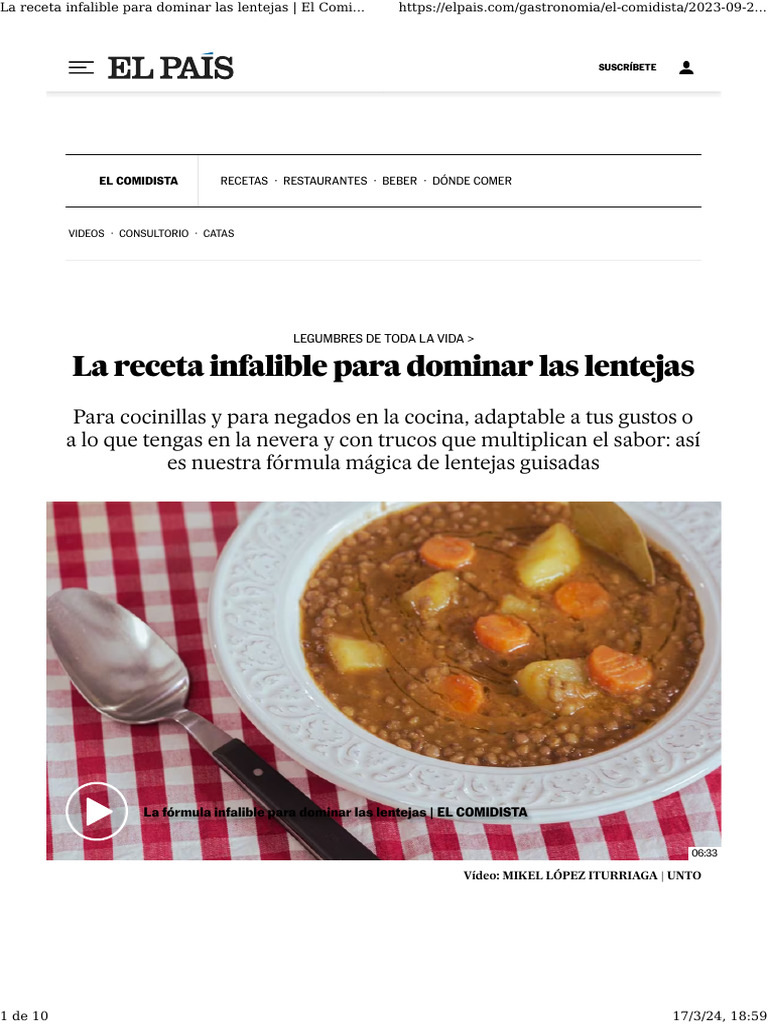 La Receta Infalible para Dominar Las Lentejas | PDF | Cocinando ...