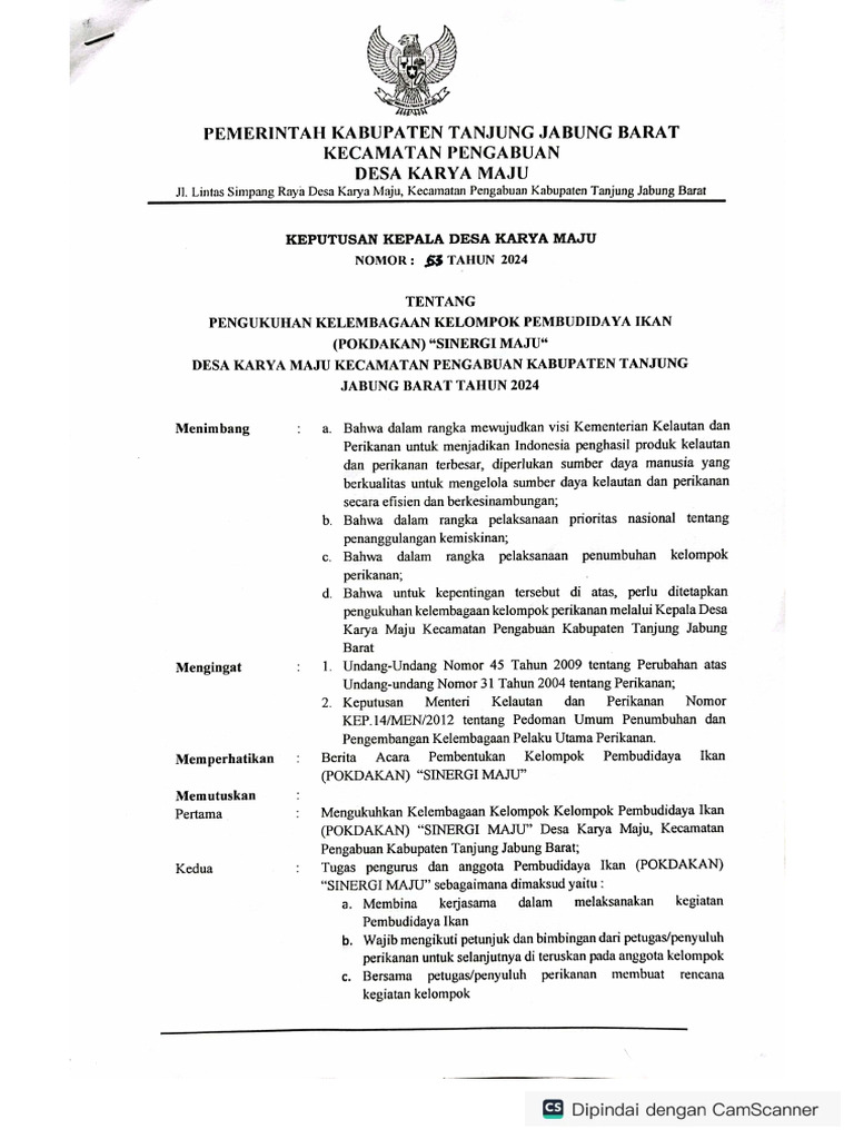 SK & Proposal Pokdakan Sinergi Maju Ok. | PDF