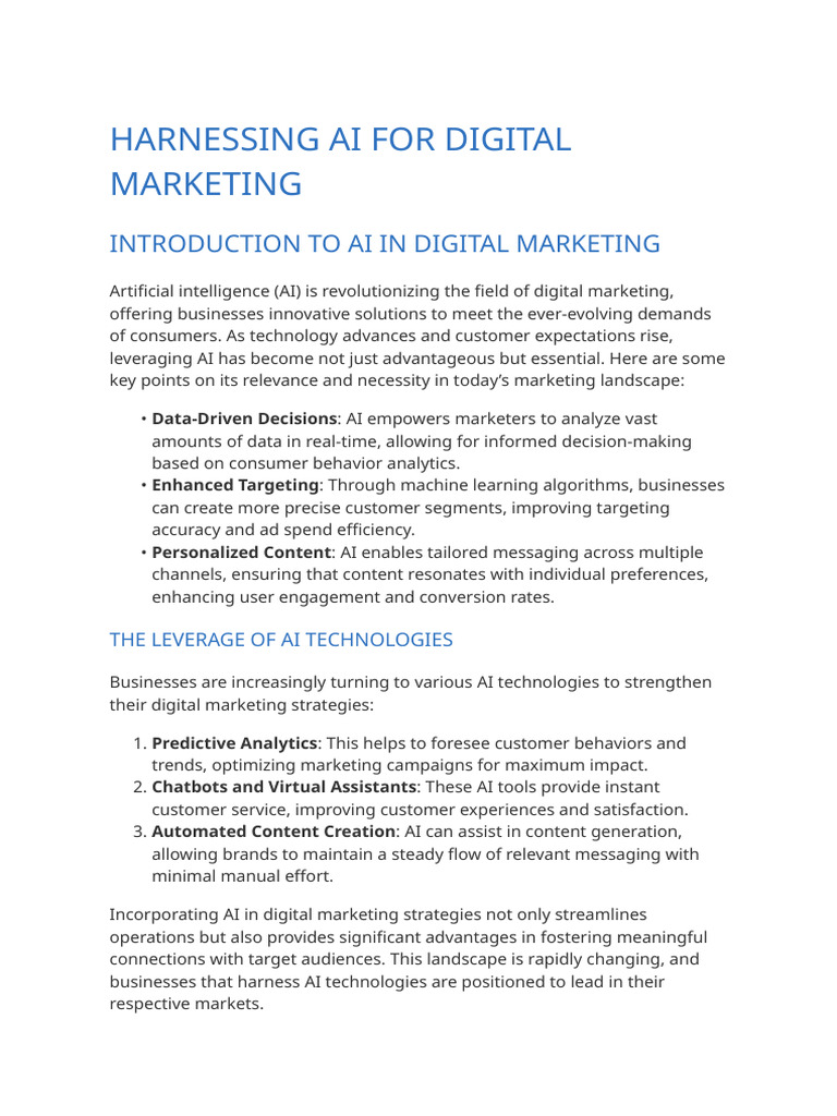 Harnessing AI For Digital Marketing | PDF | Digital Marketing ...