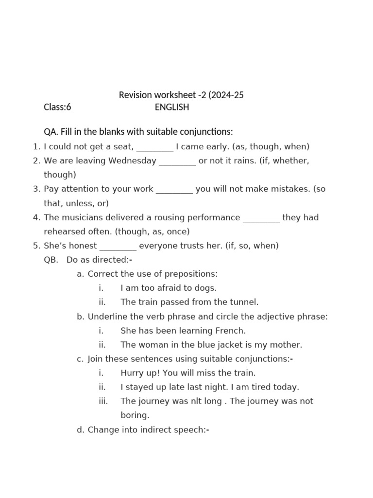 Revision Worksheet | PDF